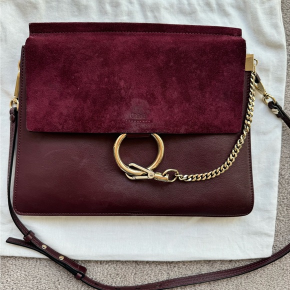 Chloe | Bags | Chloe Faye Medium Purse In Burgundy Maroon With Gold ...